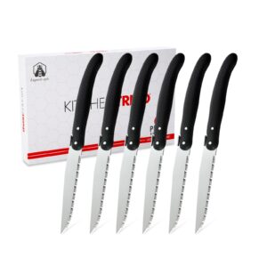 kitchentrend knife set, steak knives set of 6, 6 pcs steak knife set dishwasher safe knife set, new laguiole premium serrated knife set, knives set for kitchen (black)