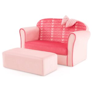 costzon kids pink couch, toddler mini sofa for kids loveseat aged 1-3, upholstered armchair with velvet surface & high-density sponge, children's sofa for preschool bedroom playroom gift presents