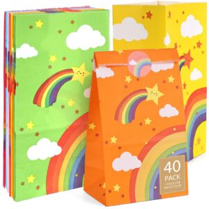 johouse 40pcs party favor paper bags, rainbow treat bag with stickers small goody bag gift bags for candy birthday baby showers weddings party supplies