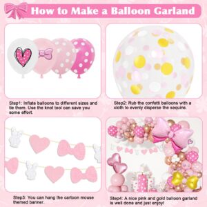 Pink Mouse Balloon Arch Kit for Cartoon Mouse Birthday Party Decorations for 1st 2nd 3rd Girls Kids, Pink Gold Rose Red Bow Heart Foil Balloons Banner for Baby Shower Oh Twodles Party Supplies