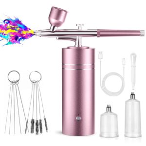 airbrush for nails cordless portable airbrush kit with compressor 30psi high-pressure rechargeable air brush spray machine with 0.3mm nozzle for painting makeup model barber cookie cake (pink)