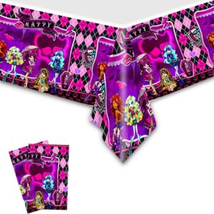 we1fit 2pcs monster-high school tablecloth disposable tablecover birthday party supplies and decorations for kids baby shower rectangle tables 70"x42"