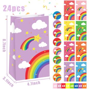 JOHOUSE 24PCS Treat Paper Bags, Colorful Gift Bag with Tissue Paper Rainbow Goody Bags Treat Bags with Stickers for Party Birthday Baby Showers Weddings