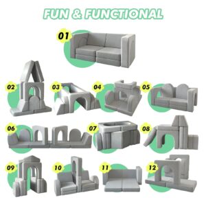 hoopyosms 10-Piece Modular Kids Play Couch Convertible Foam Sofa for Toddlers Fun Indoor Playroom & Bedroom Seating Soft & Versatile Design, Grey