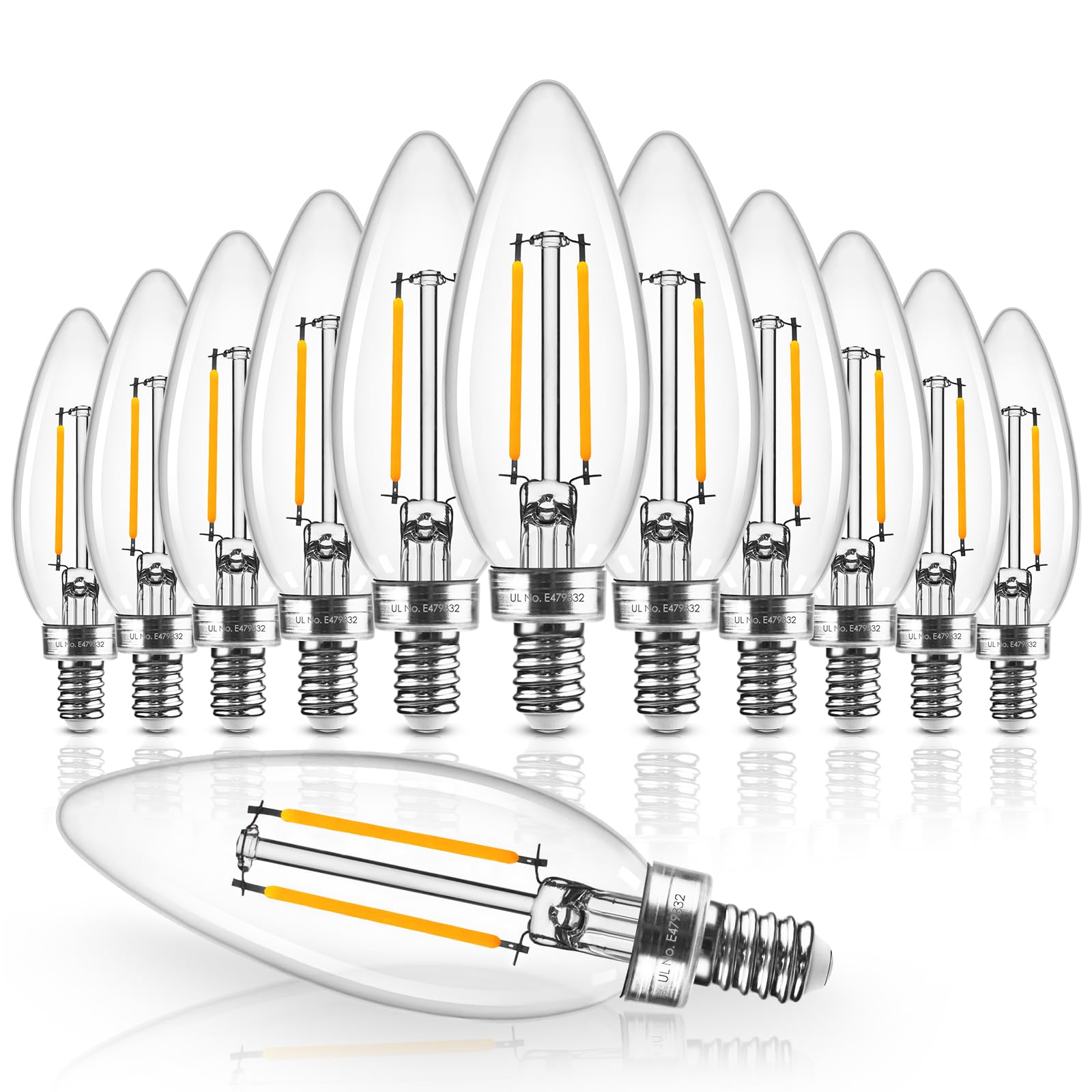 Hizashi Candelabra LED Light Bulbs 40 Watt Equivalent, E12 Base Chandelier Light Bulbs 2700K Soft White, Dimmable LED Candelabra Bulbs, B10, 90+CRI, 4W, 450LM, UL Listed, 12 Pack