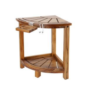 cartman original 13" corner teak shower decorative bathroom stand and foot rest with storage shelf and soap dish,foot rest shaving stool, corner nightstand, beside table