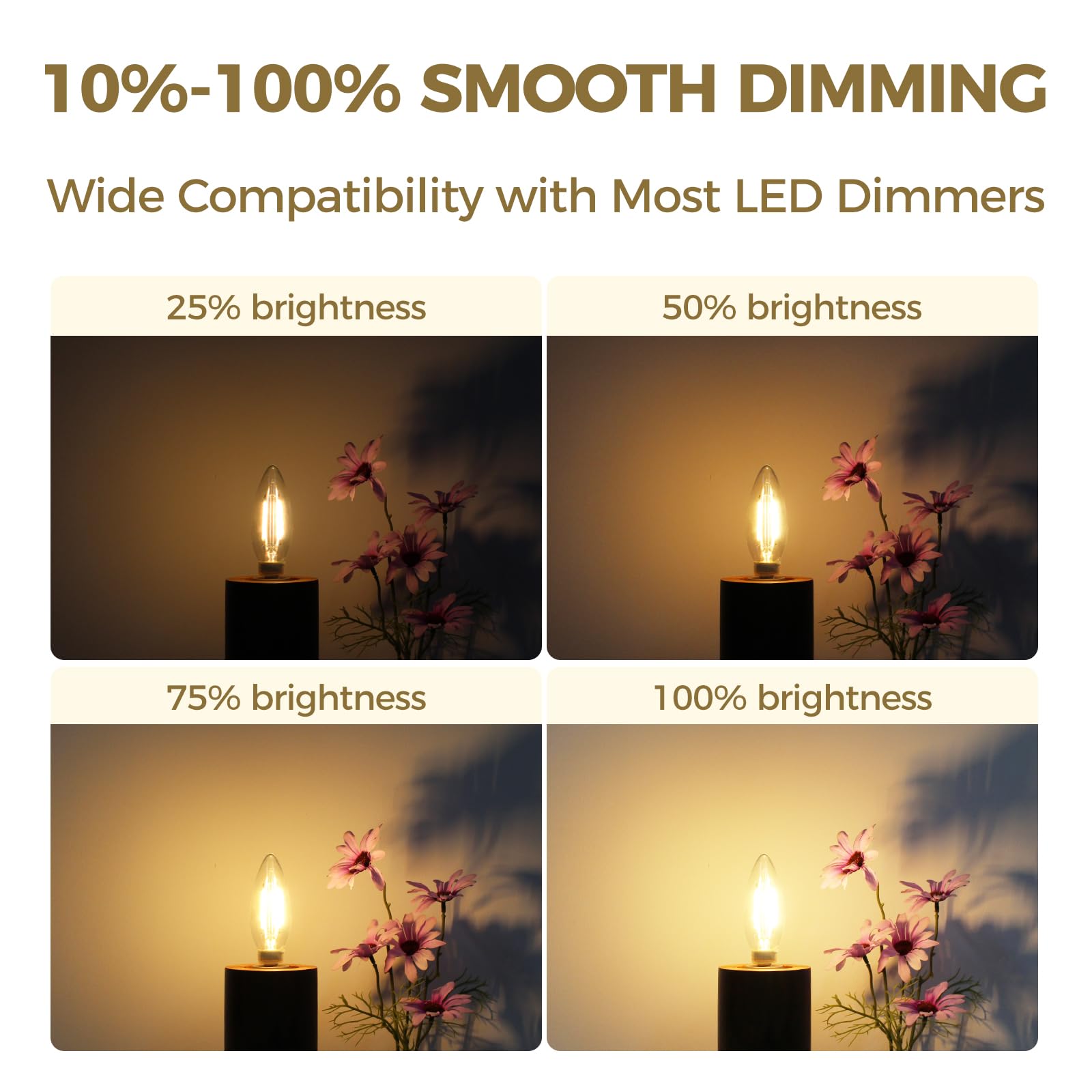 Hizashi Candelabra LED Light Bulbs 40 Watt Equivalent, E12 Base Chandelier Light Bulbs 2700K Soft White, Dimmable LED Candelabra Bulbs, B10, 90+CRI, 4W, 450LM, UL Listed, 12 Pack