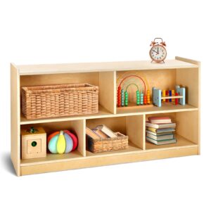 wingyz wooden storage cabinet, 5-section montessori bookshelf, kids toy storage organizer book shelf for kids rooms, classroom, playroom, nursery, preschool book shelves