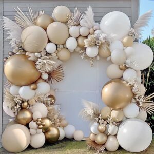 white sand gold balloon garland - double stuffed pastel white cream beige matte balloons neutral nude ivory balloon arch kit for boho baby shower birthday bridal wedding party decoration