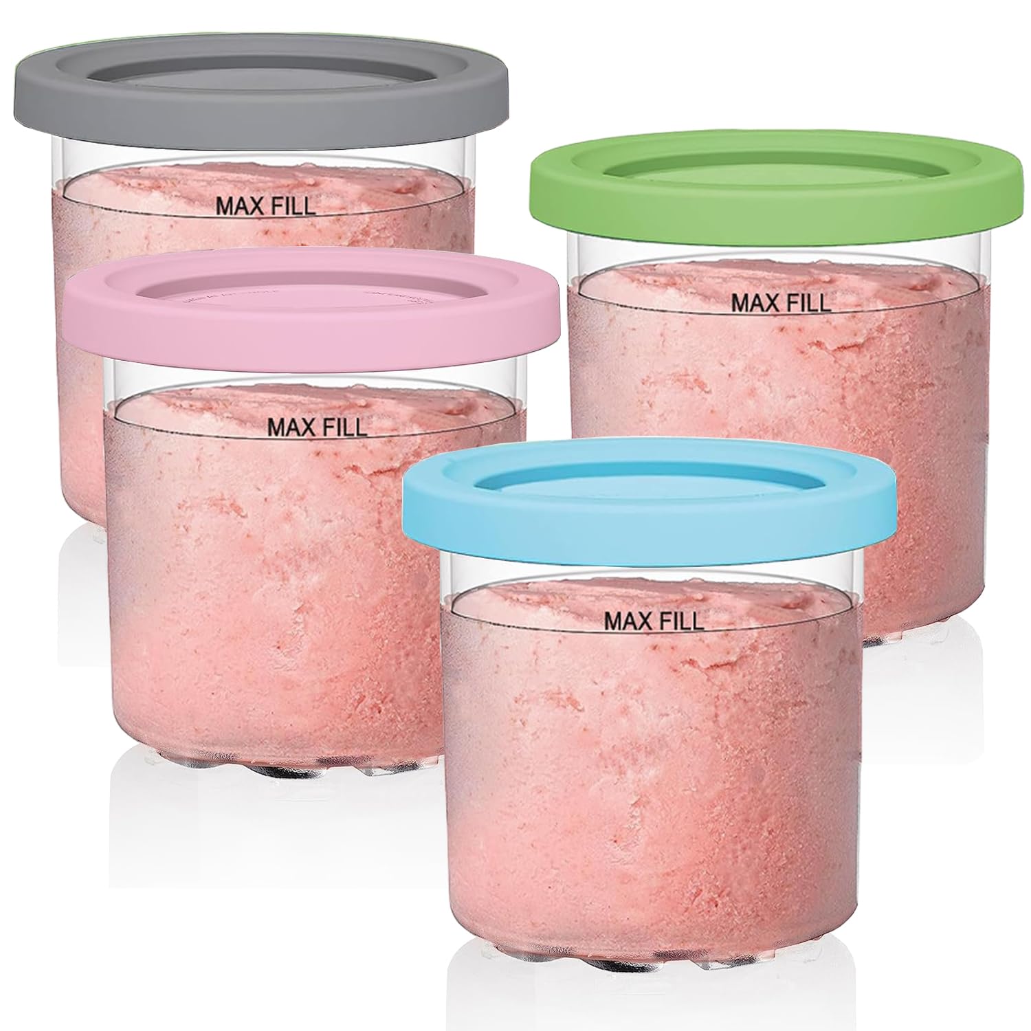 for Ninja Creami Pints and Lids - 4 Pack, Creami Extra Pint Containers Compatible with Nijana Creami NC301 NC300 NC299AMZ CN301CO Series Ice Cream Maker, for Ninja Creamy Pints containers Cups 16oz