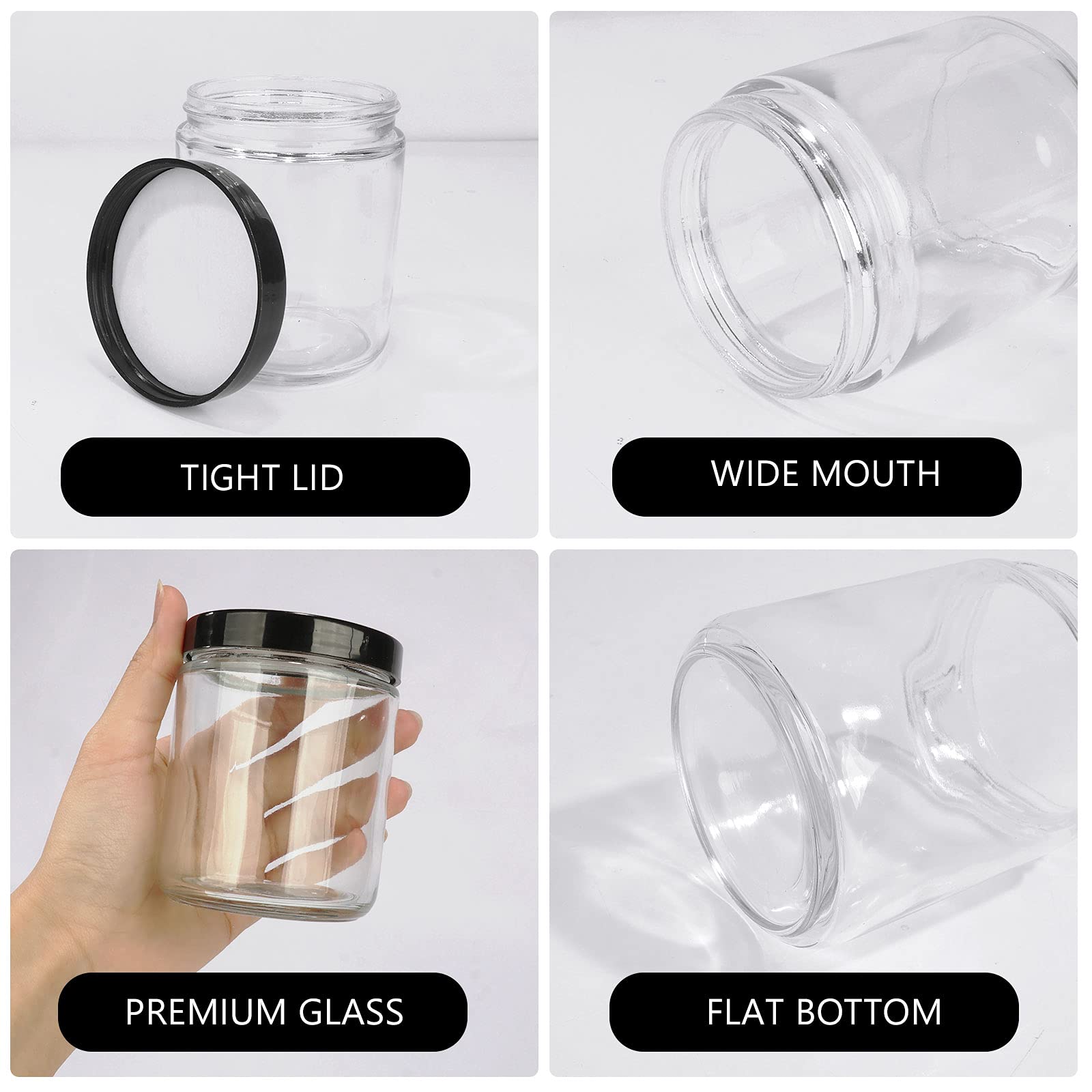 8 oz Clear Glass Jars with Plastic Lids - 15 Pack 240 ml Round Empty Candle Containers, Jars, Canning Jar for Candle Making, Spice, Food Storage, Sample