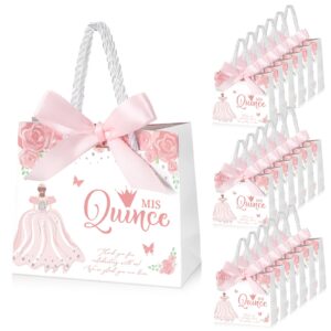 skyygemm 25 sets quinceanera party favors for guests quinceanera gift bag with handles small candy bag with bow ribbon mis quince decoration quinceanera sweet 15 birthday party favor (pink)