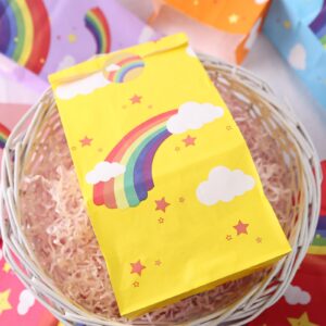 Shindel 24PCS Party Favor Bags, Rainbow Goodie Bags with Stickers, Small Gift Bags, Treat Bags, Colored Paper Bags For Kids Birthday Party favors and Party Supplies 4.7" x 3.1" x 8.7"