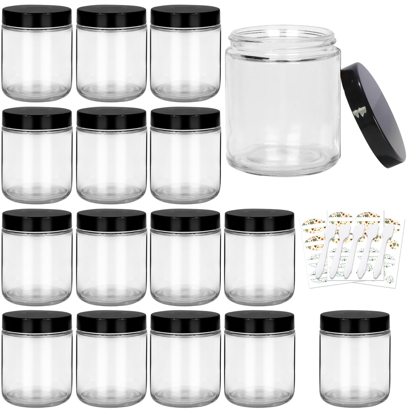 8 oz Clear Glass Jars with Plastic Lids - 15 Pack 240 ml Round Empty Candle Containers, Jars, Canning Jar for Candle Making, Spice, Food Storage, Sample