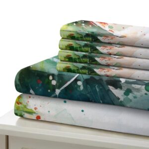 Christmas Tree Duvet Cover Set 3D Watercolor Print Decorative 3 Piece Bedding Set with 2 Pillow Shams with Zipper Closure All Season Microfiber Twin（173x218cm）