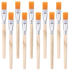 10pcs 3/5 inch flat paint brushes wood paint brush artist craft paint brushes watercolor small brush bulk painting brush art detail oil brush for kid adult(5.5 x 3/5 inch)