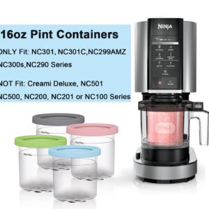 for Ninja Creami Pints and Lids - 4 Pack, Creami Extra Pint Containers Compatible with Nijana Creami NC301 NC300 NC299AMZ CN301CO Series Ice Cream Maker, for Ninja Creamy Pints containers Cups 16oz