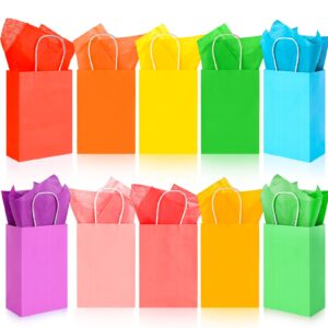 shindel 40pcs gift bags with handles, 10 colors party favor bags with gift wrapping paper rainbow gift bags for wedding birthday party supplies and gifts (5.5" x 7.9" x 2.8")