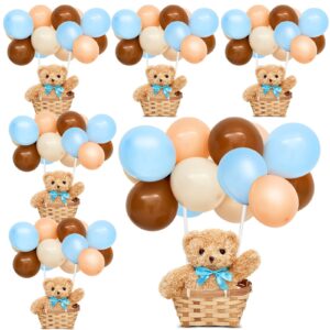 hollowfly 6 sets bear baby shower decoration baby shower birthday party table decor include 6 stuffed plush bears 6 bamboo baskets 60 colorful balloons 12 balloon stands 100 adhesive dots (blue)