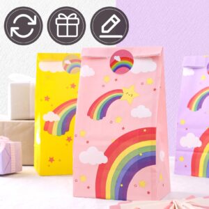 Shindel 24PCS Party Favor Bags, Rainbow Goodie Bags with Stickers, Small Gift Bags, Treat Bags, Colored Paper Bags For Kids Birthday Party favors and Party Supplies 4.7" x 3.1" x 8.7"