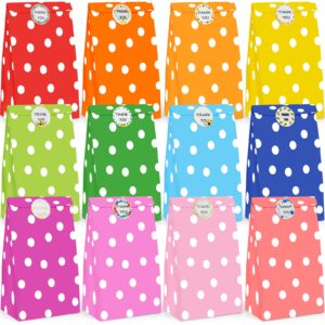 lovestown 45pcs paper treat bags with stickers, colorful party favor bags goody bags polka dot paper bags for birthday baby shower wedding