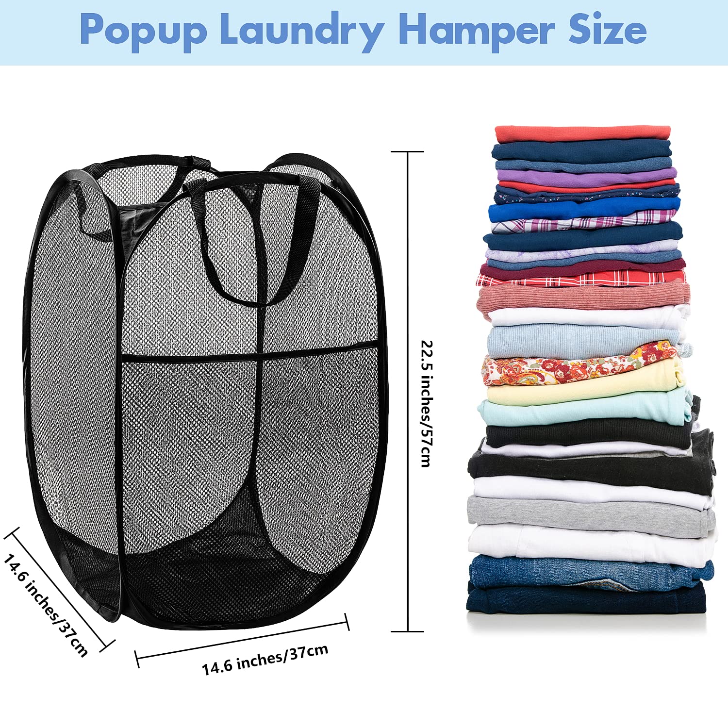 Pop Up Hamper, 2 PCS Mesh Pop Up Laundry Hamper, Premium Pop Up Laundry Basket, Mesh Laundry Basket, Pop Up Hampers for Laundry, Mesh Laundry Hamper, Foldable Popup Mesh Hamper, Travel Hamper, Black