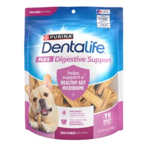 dentalife purina plus digestive support chicken and pumpkin flavor small/medium dog dental chews, mp - 19 ct. pouch