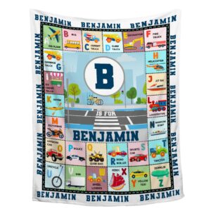 custom alphabet name vehicle blanket personalized name blankets for baby soft lightweight flannel throw blanket for couch bed travel practical heartfelt gifts xs 30x40in pet/toddler gift