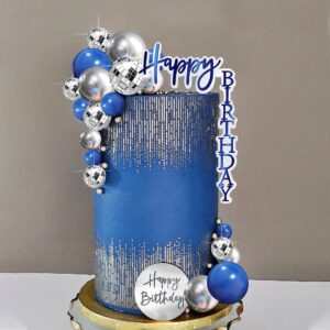 man cake topper blue silver disco ball cake topper boho cake topper decorations for navy blue boho wedding man boy birthday party baby shower supplies (blue 02)