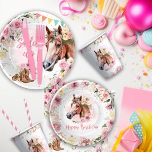 HIPVVILD Cowgirl Party Decorations Tableware - Western Horse Birthday Party Supplies For Girl, Plate, Napkin, Fork, Tablecloth, Wild West Cowgirl Birthday Baby Shower Decorations Dinnerware | Serve 24