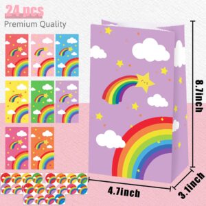 Shindel 24PCS Party Favor Bags, Rainbow Goodie Bags with Stickers, Small Gift Bags, Treat Bags, Colored Paper Bags For Kids Birthday Party favors and Party Supplies 4.7" x 3.1" x 8.7"