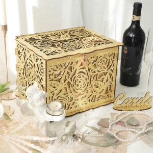 CYAOOI Glittery Gold Wedding Card Box with Lock, Wooden Gift Card Box for Wedding Reception, Elegant Wedding Money Envelope Card Box Holder for Party Graduation Birthday Baby Shower Decorations