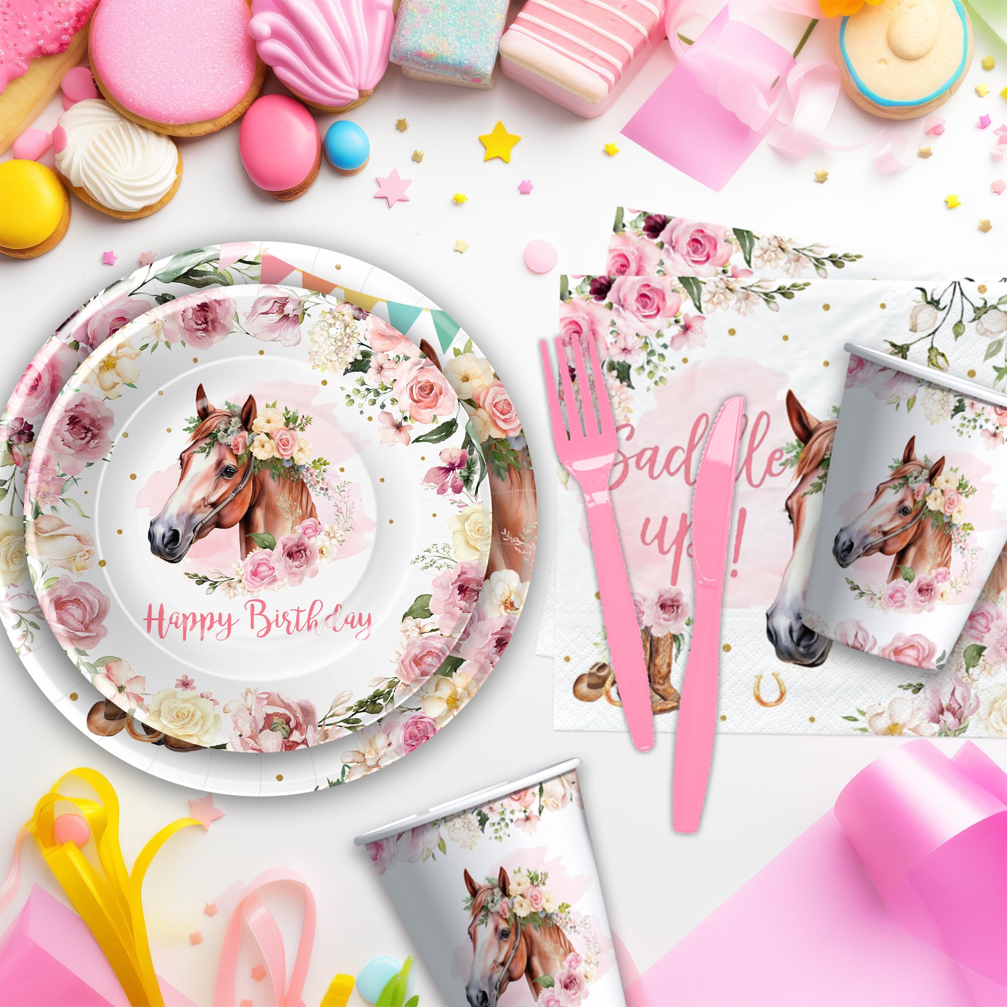 HIPVVILD Cowgirl Party Decorations Tableware - Western Horse Birthday Party Supplies For Girl, Plate, Napkin, Fork, Tablecloth, Wild West Cowgirl Birthday Baby Shower Decorations Dinnerware | Serve 24