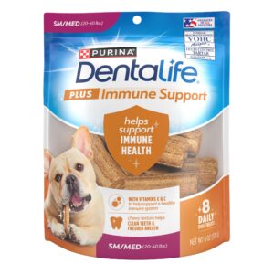 dentalife purina plus immune support chicken, apple and blueberry flavor small/medium dog dental chews - 8 ct. pouch