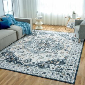 oigae washable rug 6x9, vintage medallion entryway rug door mat with non-slip backing, front entrance carpet for entrance bedroom bedside kitchen laundry home decor, blue