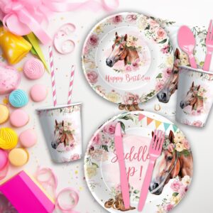 HIPVVILD Cowgirl Party Decorations Tableware - Western Horse Birthday Party Supplies For Girl, Plate, Napkin, Fork, Tablecloth, Wild West Cowgirl Birthday Baby Shower Decorations Dinnerware | Serve 24