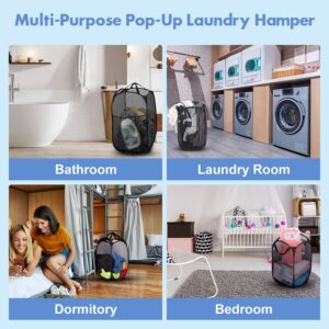 Pop Up Hamper, 2 PCS Mesh Pop Up Laundry Hamper, Premium Pop Up Laundry Basket, Mesh Laundry Basket, Pop Up Hampers for Laundry, Mesh Laundry Hamper, Foldable Popup Mesh Hamper, Travel Hamper, Black