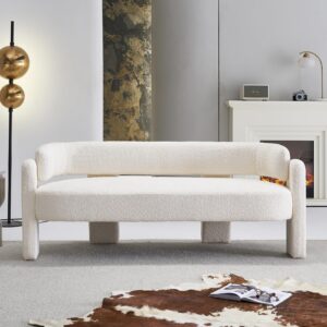 kivenjaja small boucle sofa couch, modern sherpa oversized loveseat for living room bedroom office apartment, 75.59”w, beige