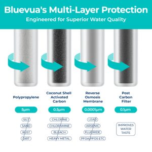 Bluevua RO100ROPOT 4-Pack Replacement Filter Set, Pack of 1 PP Filter and 1 CTO Filter and 1 RO Filter and 1 PCF Filter