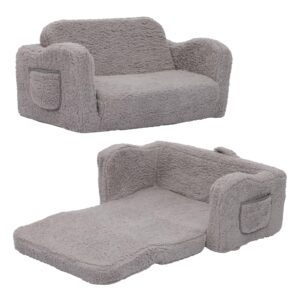 vinyuse children perfect extra wide convertible sofa to lounger, comfy 2-in-1 flip open couch/sleeper for kids, grey,m