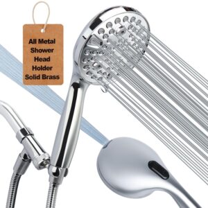 shower head handheld with all metal showerhead holder,high pressure built-in power wash hand held showerhead with extra long hose 6 ft. 10 spray mode handheld shower head premium chrome 2.5 gpm