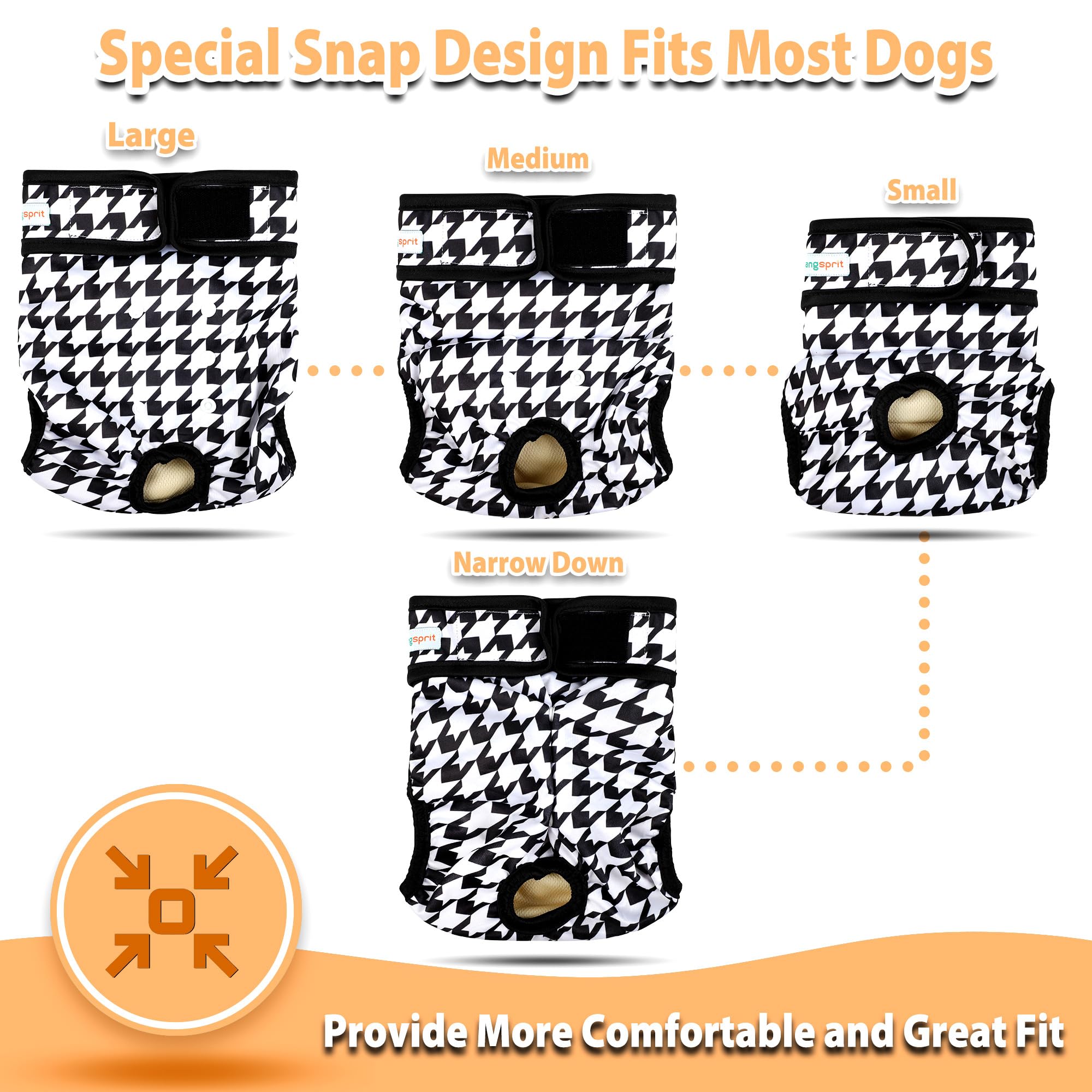 Langsprit Washable Female Dog Diapers (3 Pack) - No Leak Reusable Diapers for Doggy Female in Period - Highly Absorbent Dog Heat Panties with Adjustable Snaps M