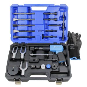 air hammer kit multi-functional 24 pcs, pneumatic hammer 2200 bpm, air hammer piece chisel set with carrying case & gloves