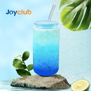 Joyclub 4 Pack Acrylic Lids and Glass Straws with Straw Brush Fit for 16oz Glass Cups with Lids and Straws, Replacement Lids for Can Shaped Glass Iced Coffee Cups Cute Tumbler Cup Drinking Glasses