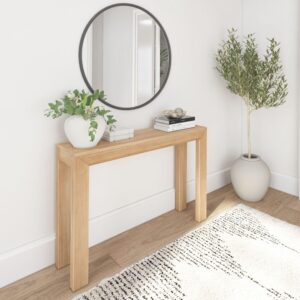 plank+beam modern solid wood console table, 46.25 inch, sofa table, narrow entryway table for hallway, behind the couch, living room, foyer, easy assembly, blonde