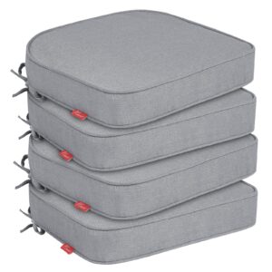 pcinfuns indoor/outdoor memory foam chair cushions,thick 17"x16"x3" chair cushion for patio furniture,water-resistant durable seat pads with ties,light grey,4 pack