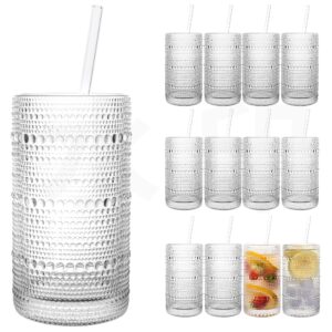 dingerjar 2024 upgraded large capacity 16 oz/480 ml hobnail glasses drinking set of 12 - heavy vintage glassware