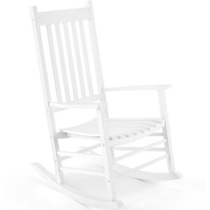 MAMIZO Wooden Rocking Chair Outdoor with High Back,Rocking Chair Indoor Oversized Easy to Assemble for Garden,Lawn, Balcony, Backyard,Porch,Wooden Rocking Chair,Porch Rocker（White）