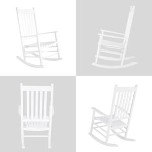 MAMIZO Wooden Rocking Chair Outdoor with High Back,Rocking Chair Indoor Oversized Easy to Assemble for Garden,Lawn, Balcony, Backyard,Porch,Wooden Rocking Chair,Porch Rocker（White）