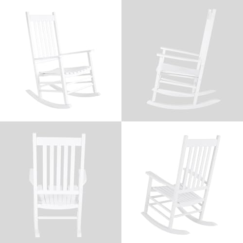 MAMIZO Wooden Rocking Chair Outdoor with High Back,Rocking Chair Indoor Oversized Easy to Assemble for Garden,Lawn, Balcony, Backyard,Porch,Wooden Rocking Chair,Porch Rocker（White）